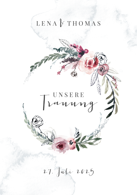 Kirchenheft mit Blumenkranz im Aquarell-Look