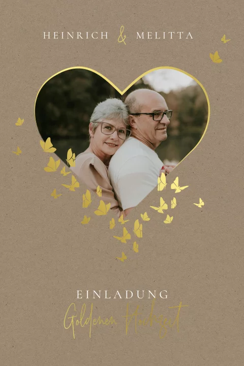 Klappkarte zur Goldenen Hochzeit mit Foto und Schmetterlingen