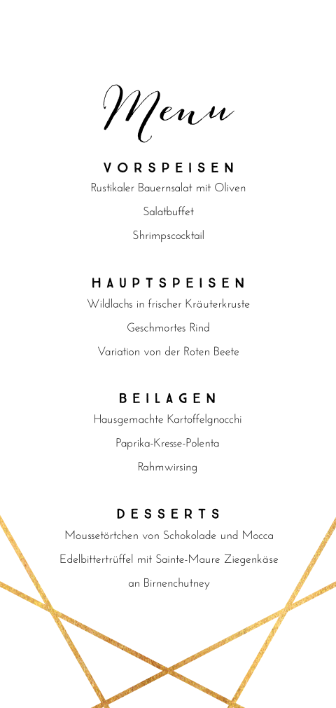 Menükarte "Pretty Geometrie" mit Getränken und Speisen