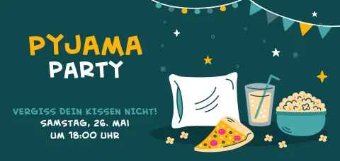 Einladung zur Pyjamaparty mit Kissen und Snacks
