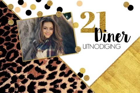 21 diner uitnodiging stoer panterprint en confetti