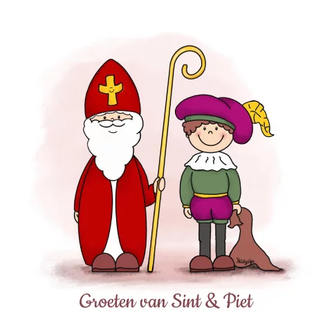 Sinterklaaskaart schattige tekening van een hulp sint en piet