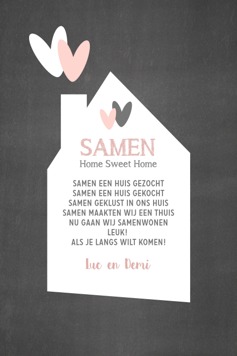 Verhuiskaart - Samenwonen stoer en lief hout huis hartjes