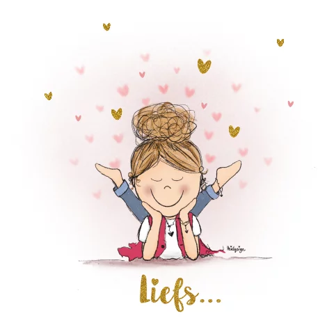 Schattig kaartje met een tekening van een verliefd meisje