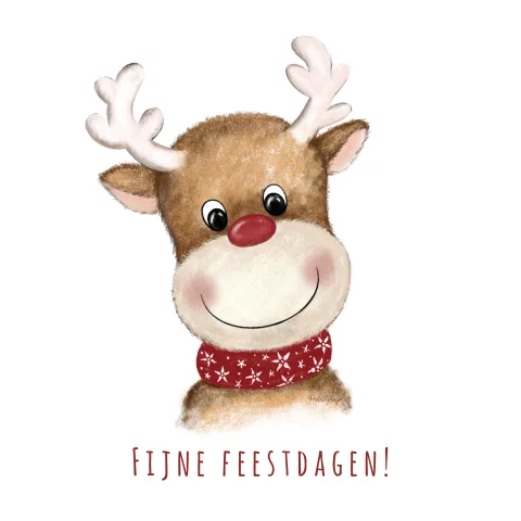 Kerstkaart- wenskaart met tekening lief rendier