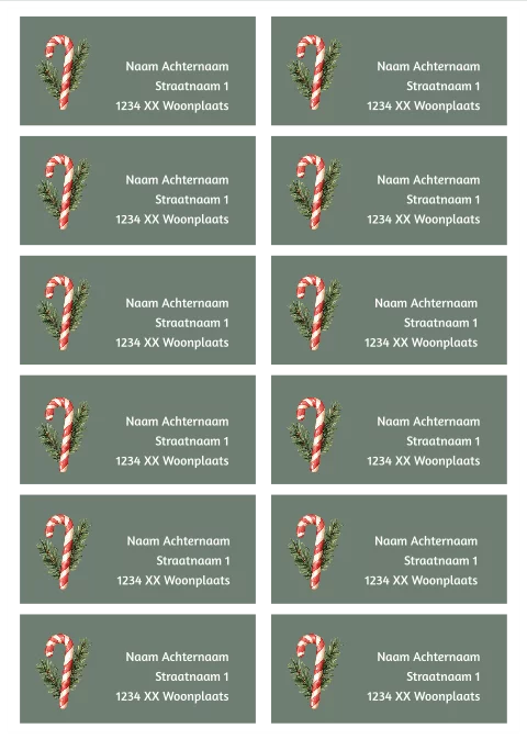 adresstickers kerstkaarten candy cane kersttakje