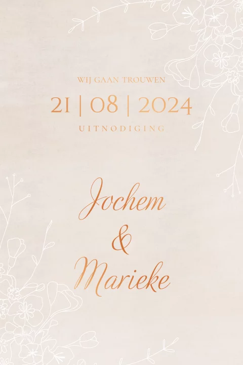 Chique structuur linnenlook trouwkaart met koperfolie